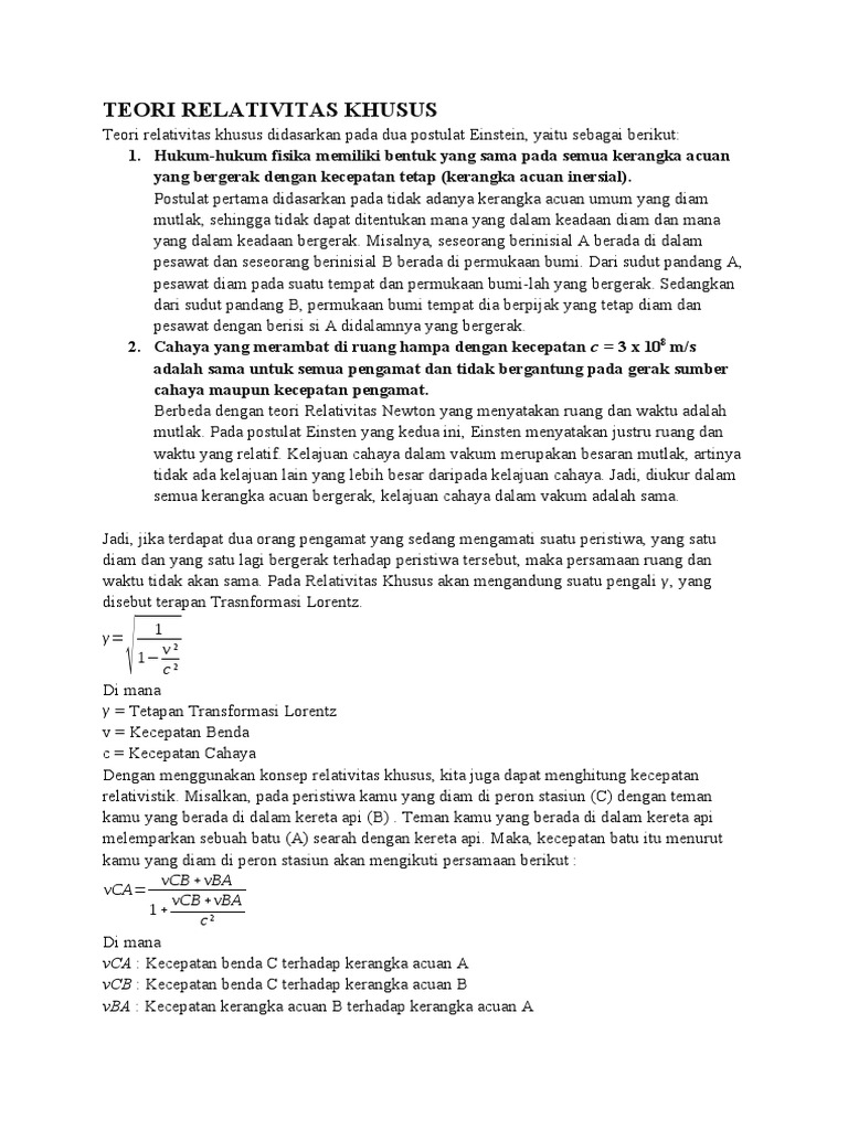 Teori Relativitas Khusus Einstein | PDF