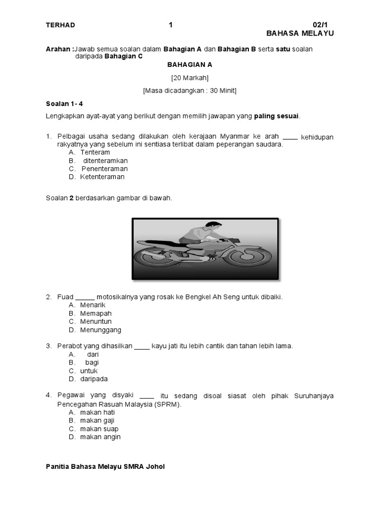 Contoh Soalan Bahasa Melayu SMRA | PDF