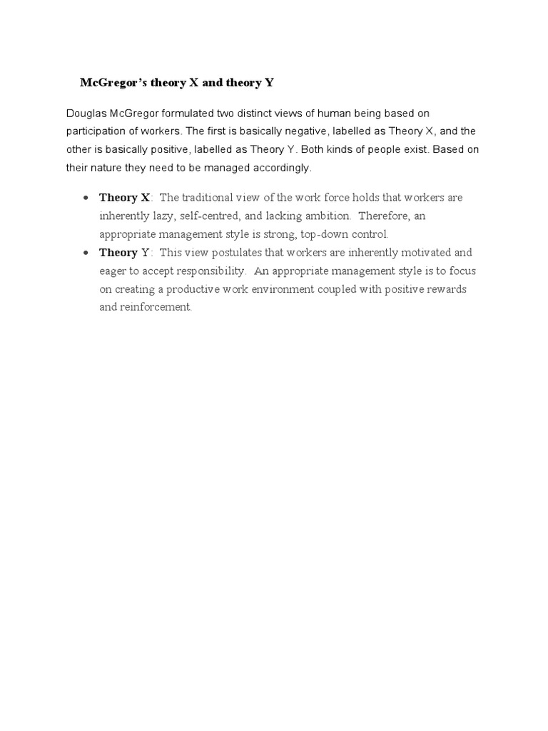 McGregor's Theory X and Theory Y | PDF
