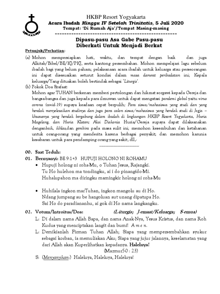 IBADAH Minggu IV Setelah Trinitatis 5 Juli 2020 | PDF