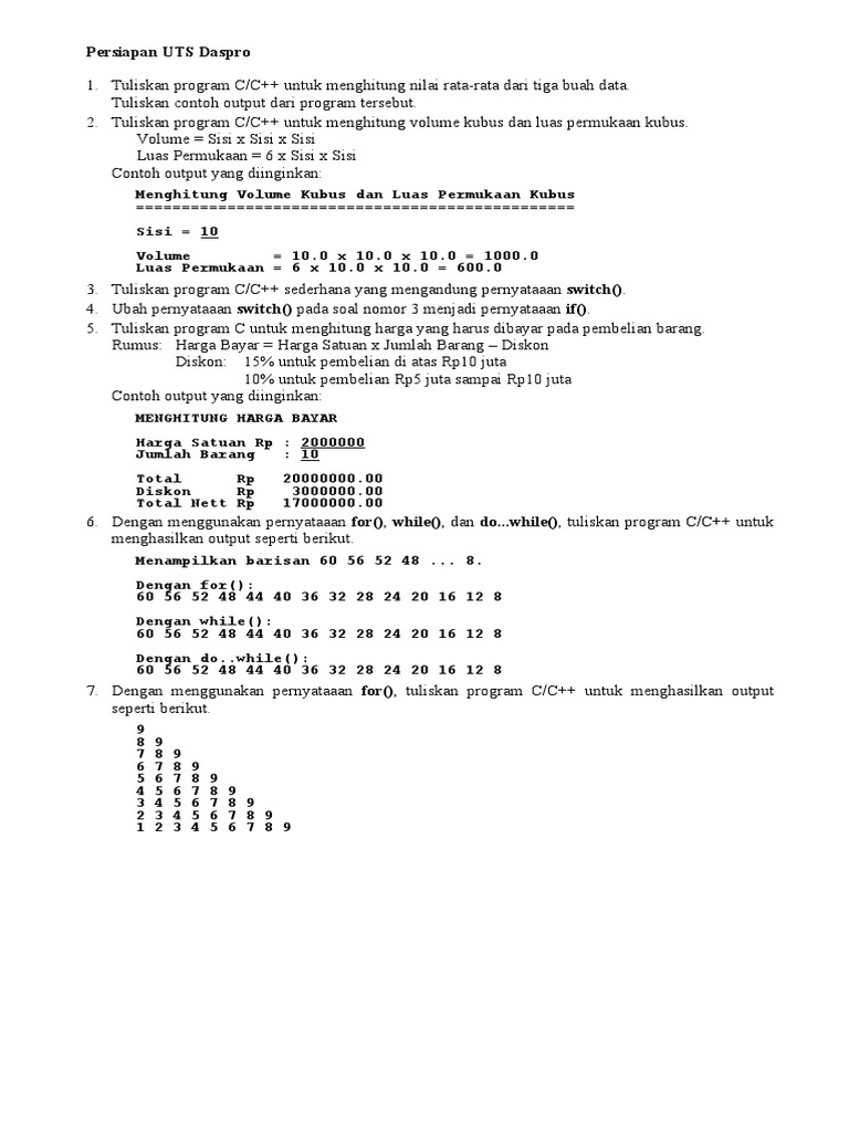 Kisi-Kisi UTS Daspro | PDF