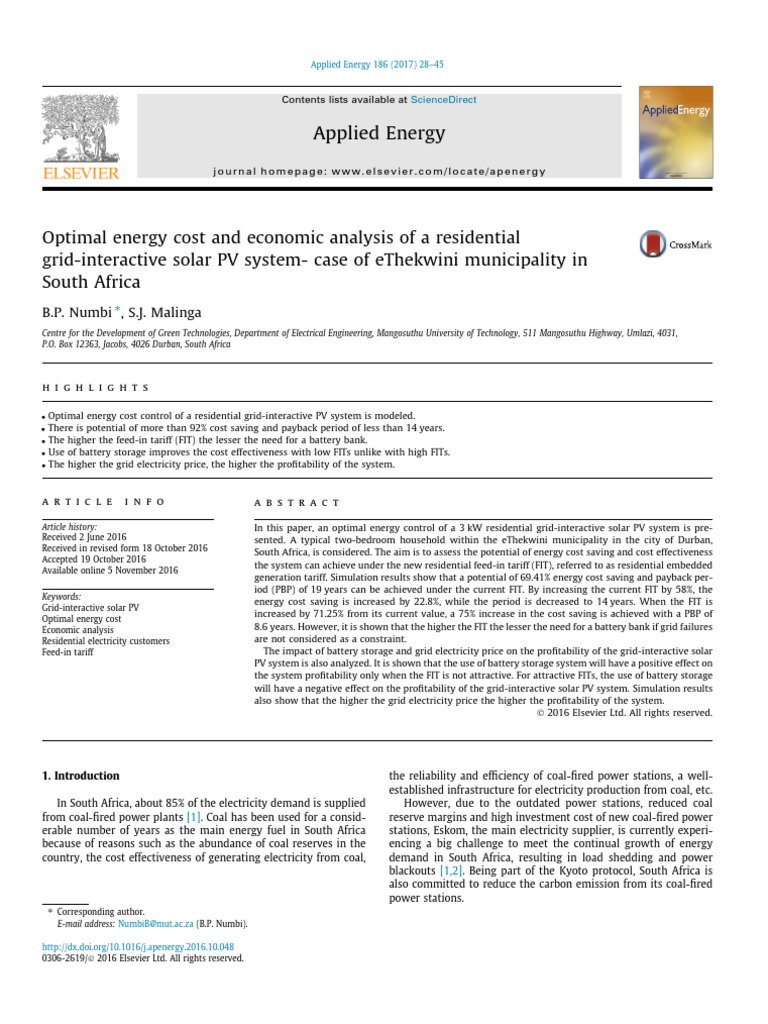 Optimal Energy Cost and Economic Analysis of A Residential Grid ...