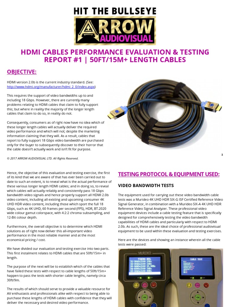 HDMI CABLES PERFORMANCE EVALUATION & TESTING REPORT #1 - 50FT 15M ...