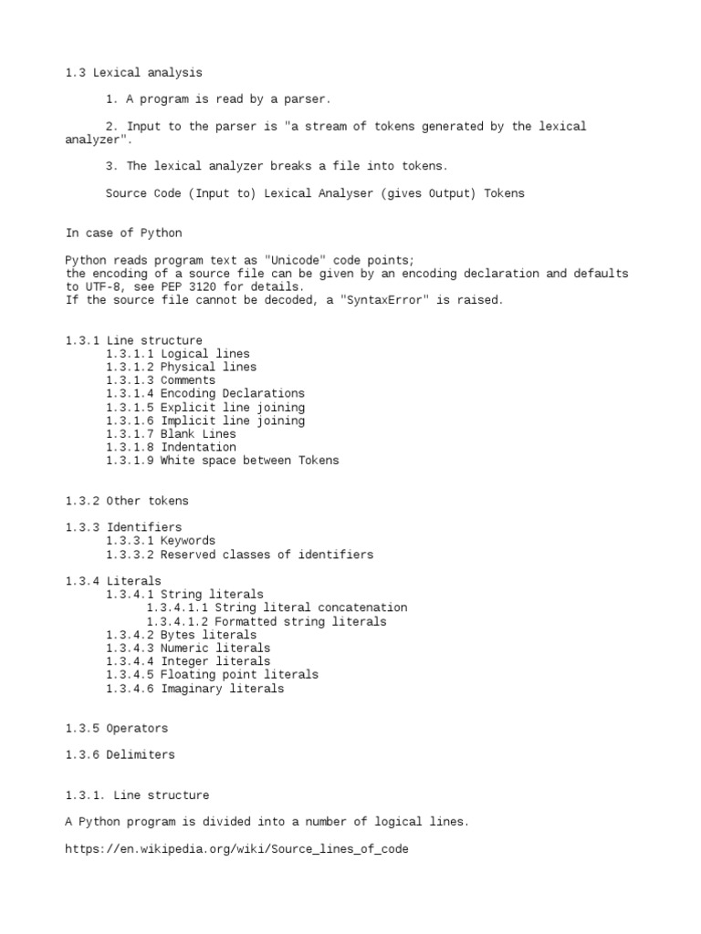 13 Lexical Analysis Of Python Pdf String Computer Science Software Development
