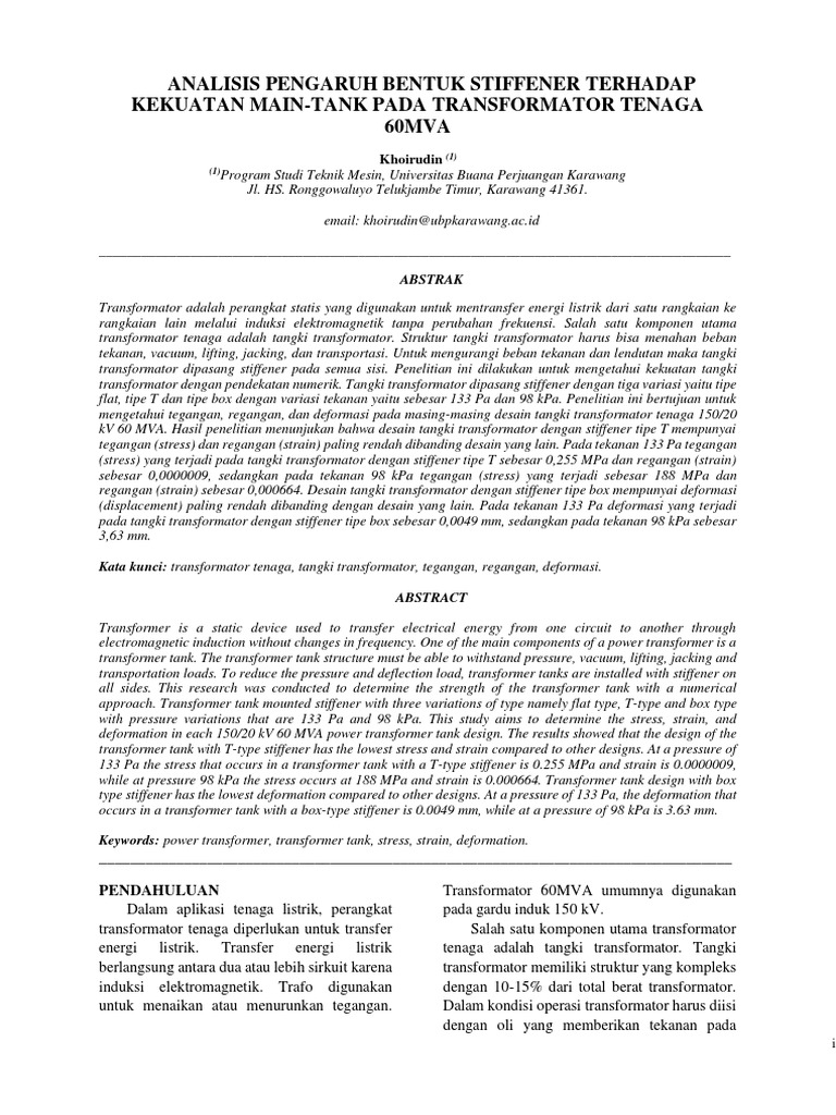 Pengaruh Bentuk Stiffener pada Tangki Trafo | PDF