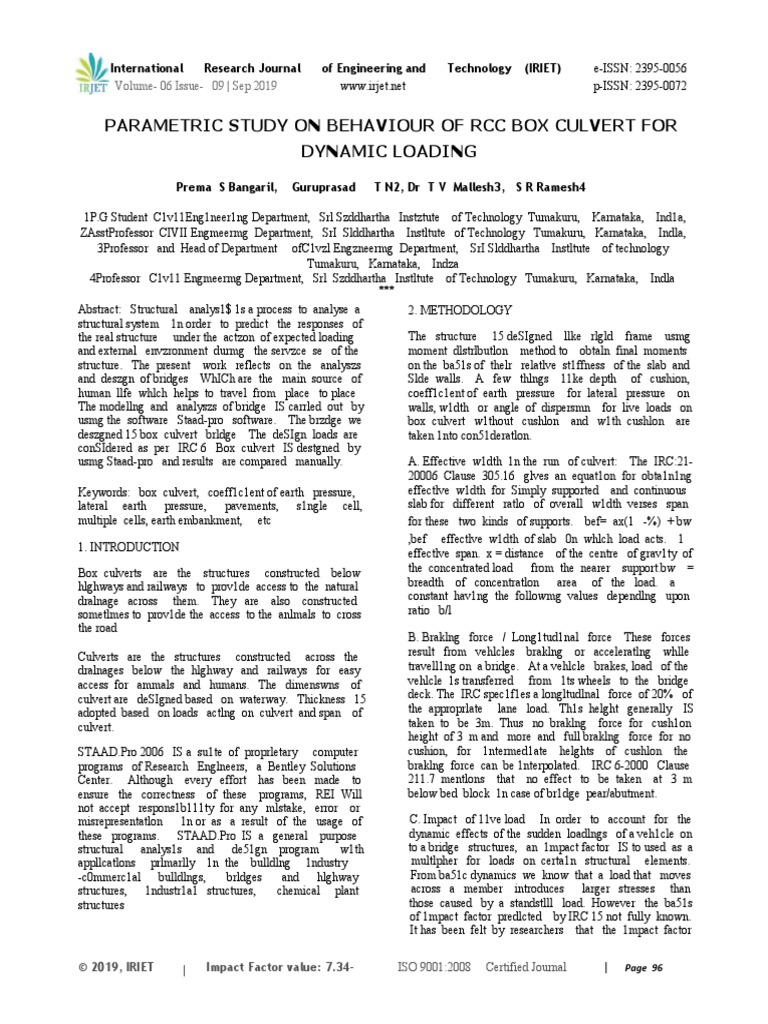 Parametric Study On Behaviour of RCC Box Culvert For Dynamic Loading | PDF | Bridge | Brake