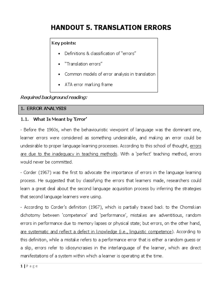 LTD - TRANSLATION ERROR - Handout | PDF | Translations | Grammar