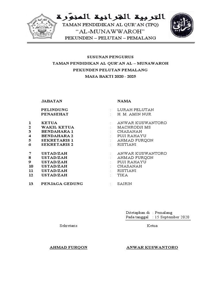 Kop Surat TPQ Al Munawaroh | PDF