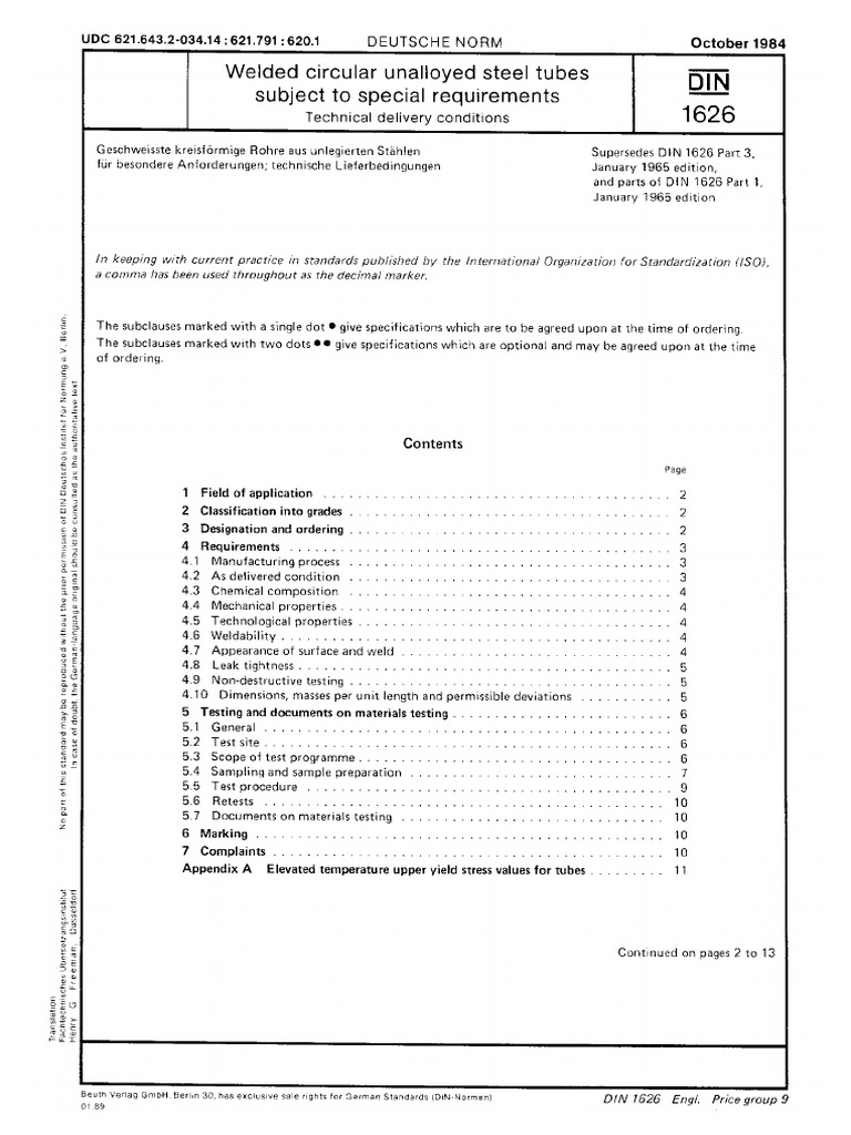 DIN 1626 Welded Circular Unalloyed Steel Tubes Subject To Special ...