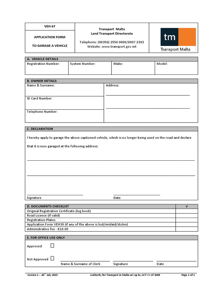 Vehicle Garaging Application Form | PDF | Finance & Money Management