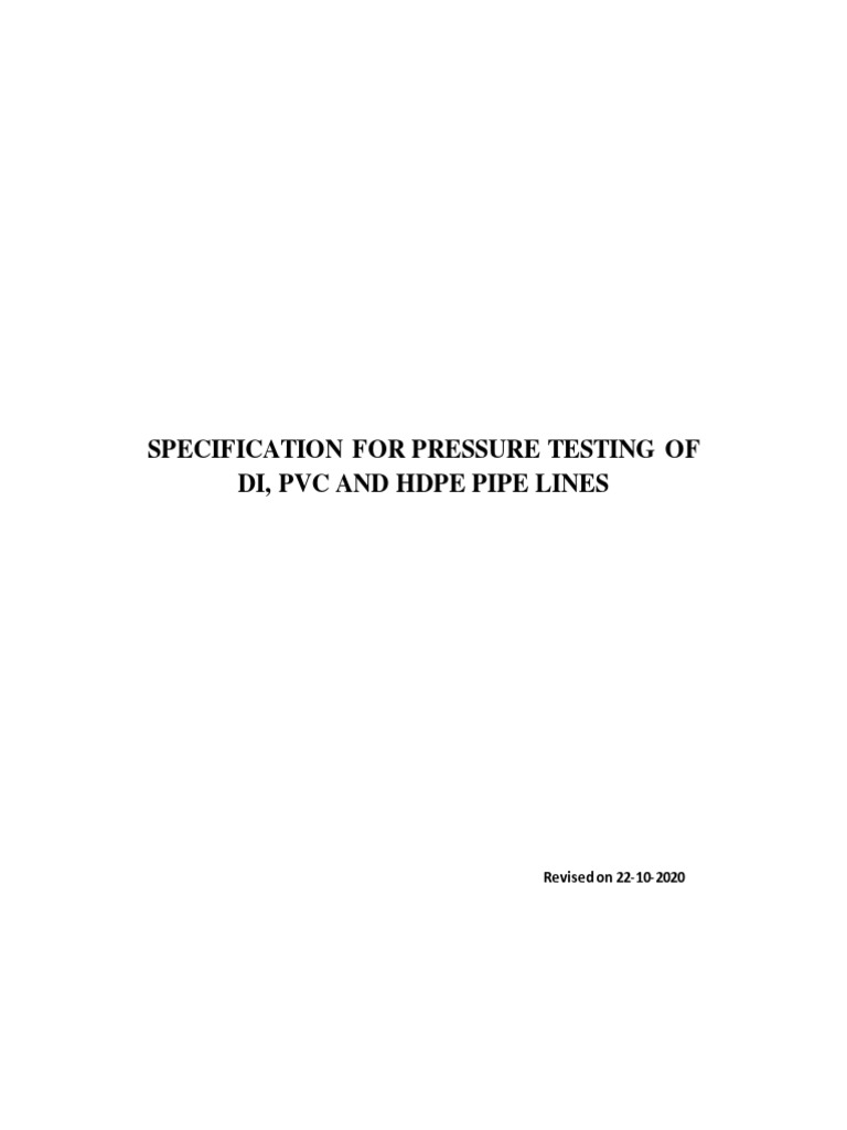 Pressure Testing of DI, PVC & HDPE Pipe Uploaded On 22-10-2020 | PDF ...