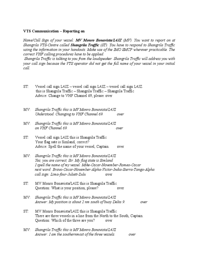 VTS Communication SCRIPT | PDF | Shipping | Water Transport