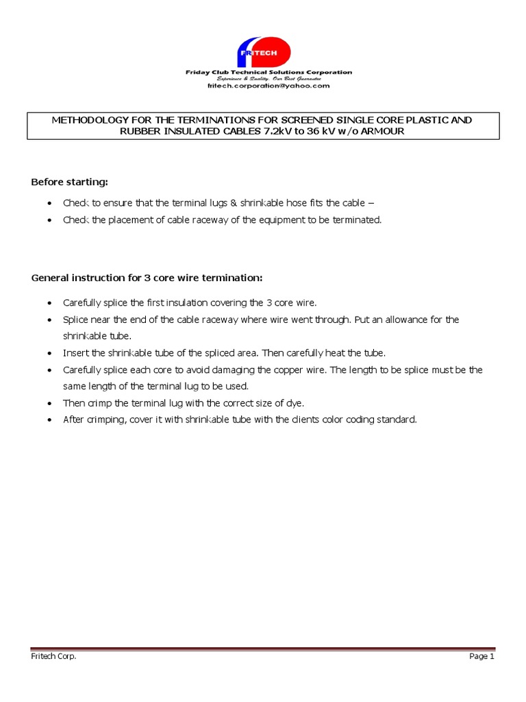 Guidelines for Terminating Single Core Plastic and Rubber Insulated ...