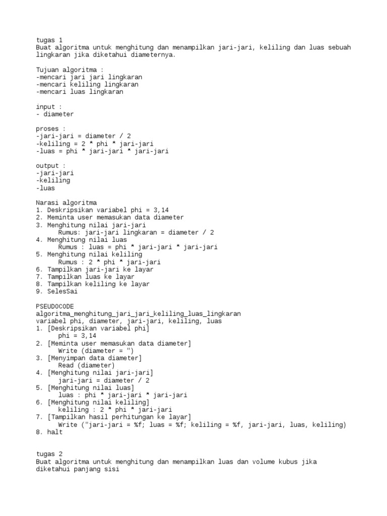 Tugas Algoritma Narasi Dan Pseudocode | PDF