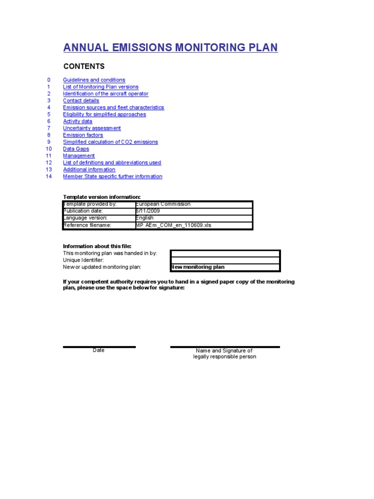 Annual Emissions Monitoring Plan: Template Version Information | PDF ...