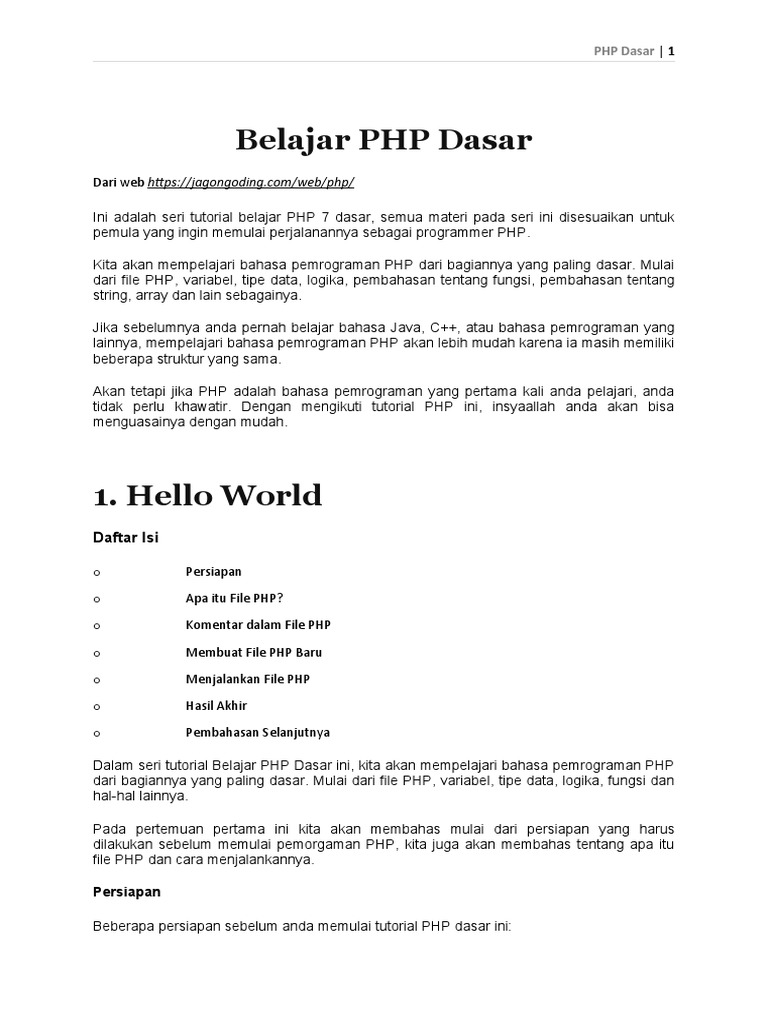 Tutorial Belajar PHP Dasar Untuk Pemula | PDF