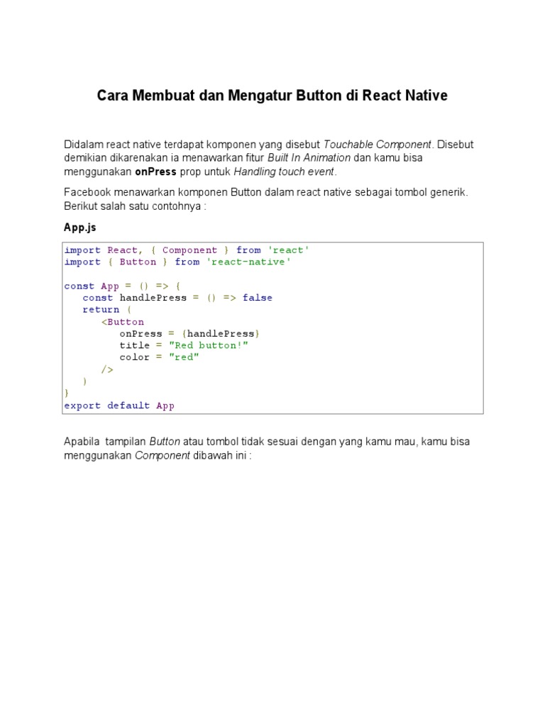 Cara Membuat Dan Mengatur Button Di React Native | PDF