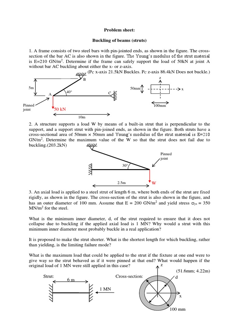 Buckling Of Beams Problem Sheet Pdf Buckling Beam Structure