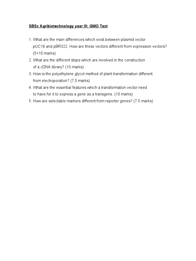 SBSC Agribiotechnology Year Iii: Gmo Test | PDF