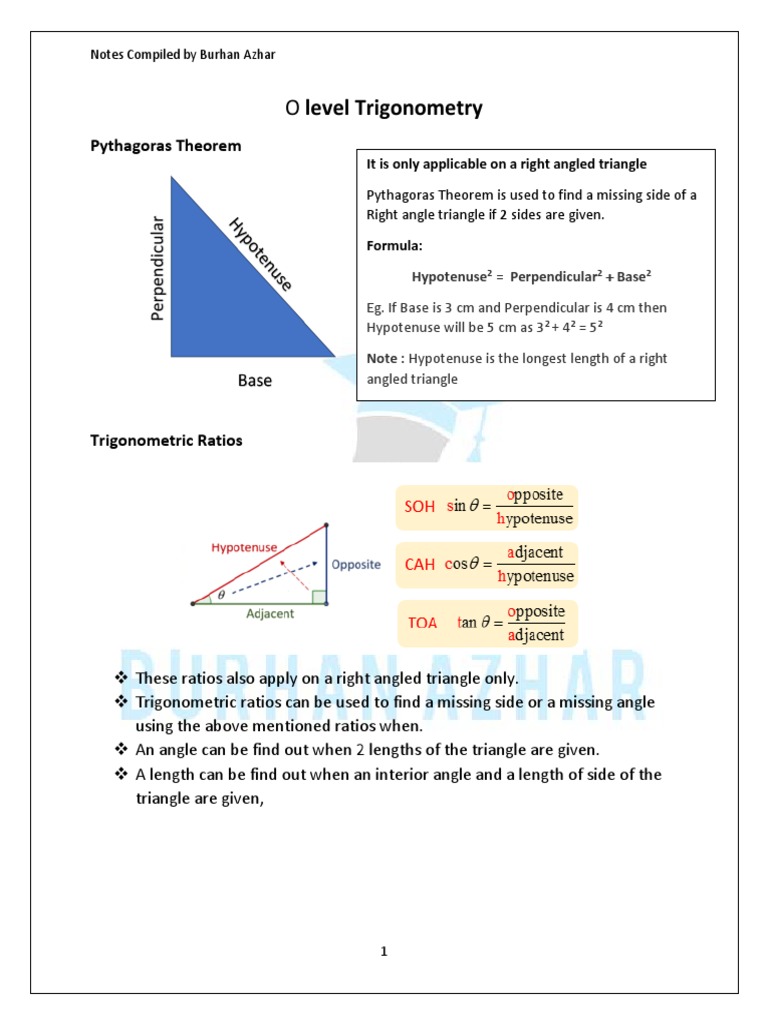 O Level Trigonometry: Pythagoras Theorem | PDF | Trigonometric ...