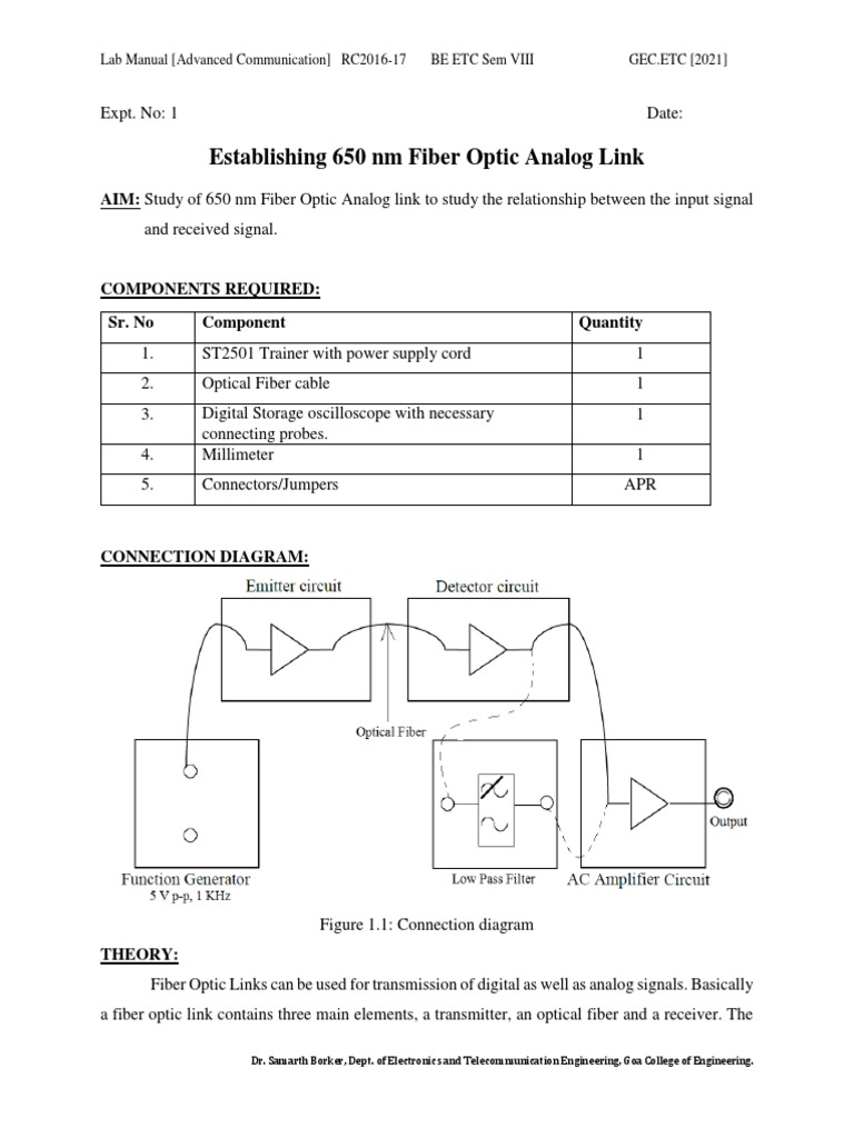 Expt 1 - Setting Up of A Fiber Optic Analog Link | PDF | Modulation ...