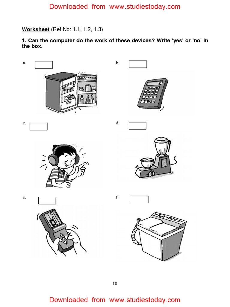 Cbse Class 1 Computer Science Worksheet Applications Of The Computer Pdf Computing