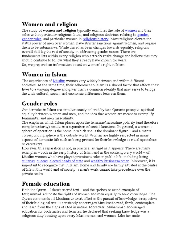 Women and Religion: Women Gender Gender Roles Religious History | PDF ...