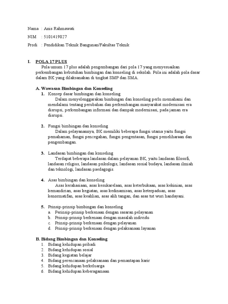 Pola 17 Plus & BK Komprehensif | PDF