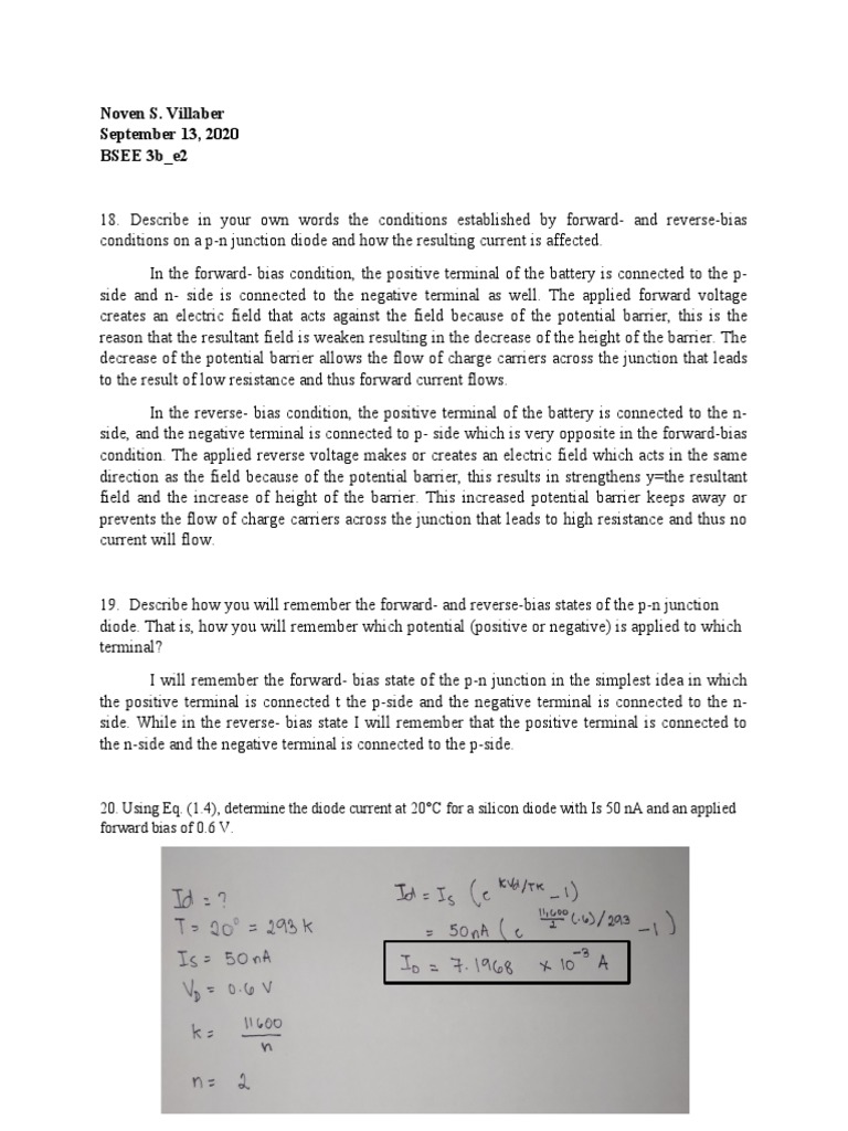 Noven S. Villaber September 13, 2020 BSEE 3b - E2 | PDF | P–N Junction ...