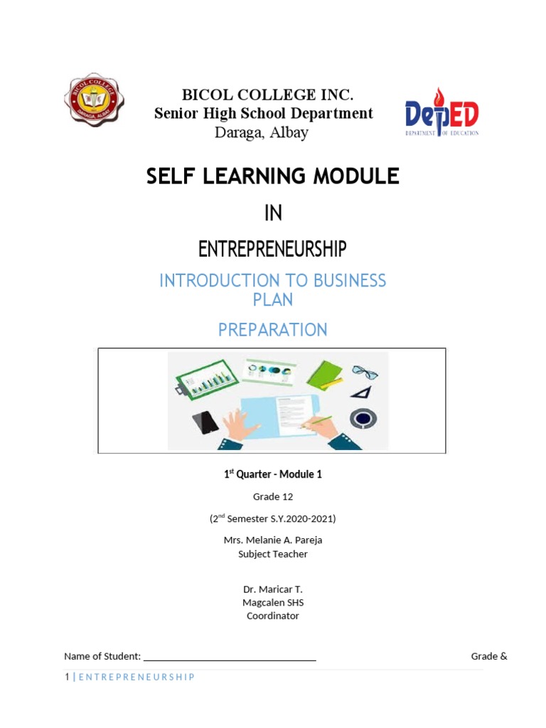 Grade 12 Entrepreneurship Business Plan Module | PDF | Feasibility ...