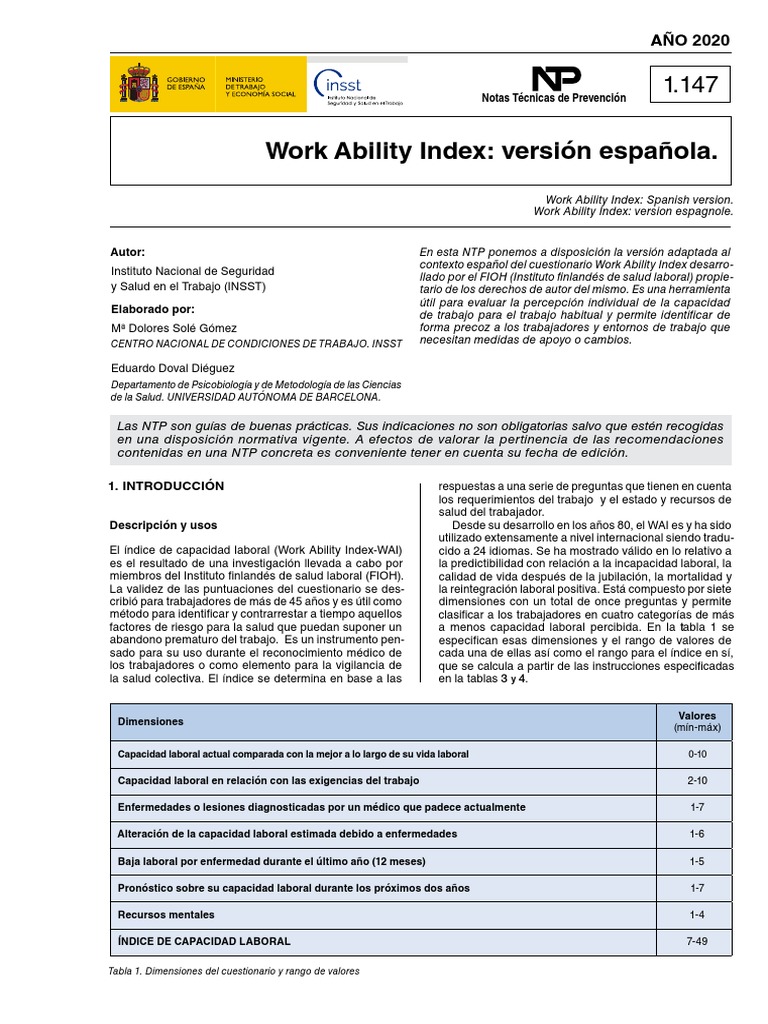 Evaluación de la capacidad laboral: Validación de la versión española ...