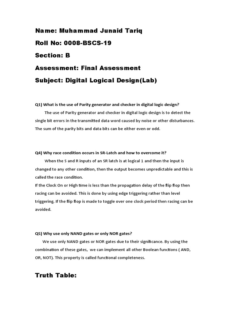 0008-BSCS-19 MUHAMMAD JUNAID TARIQ (DLD Lab) Word File | PDF | Logic Gate | Electrical Circuits
