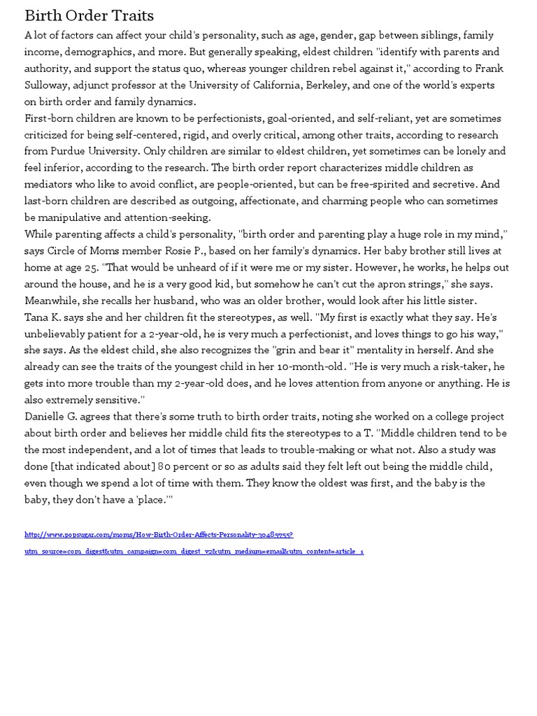 Birth Order Traits | Download Free PDF | Sibling | Family