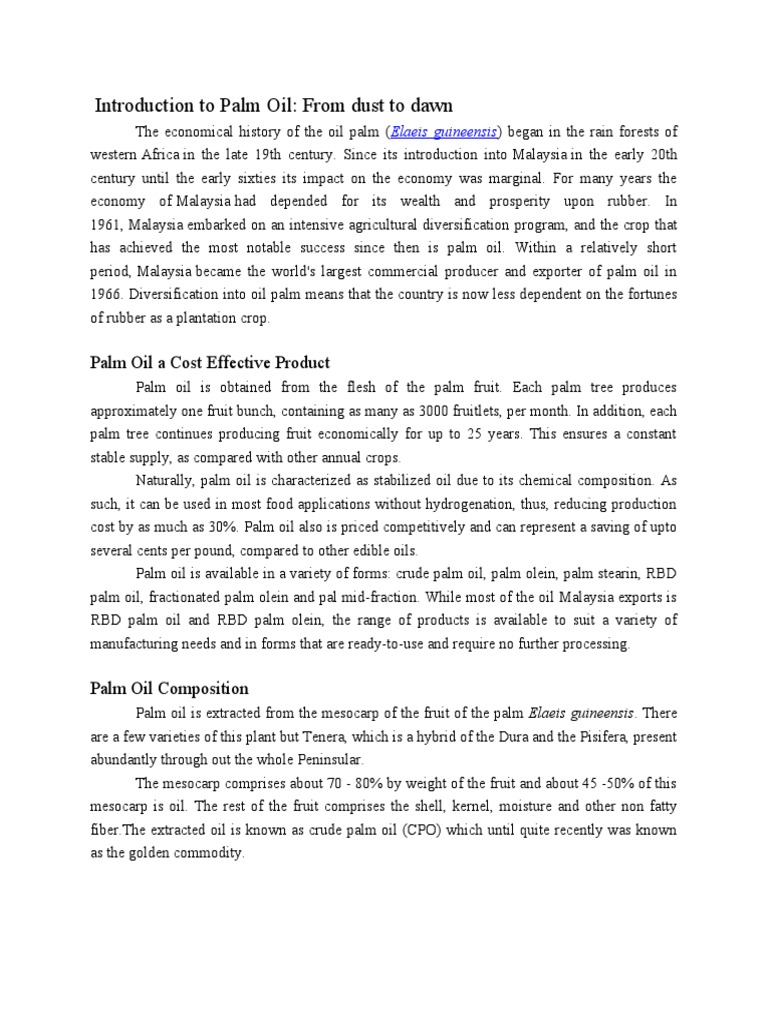Introduction To Palm Oil | PDF | Palm Oil | Malaysia