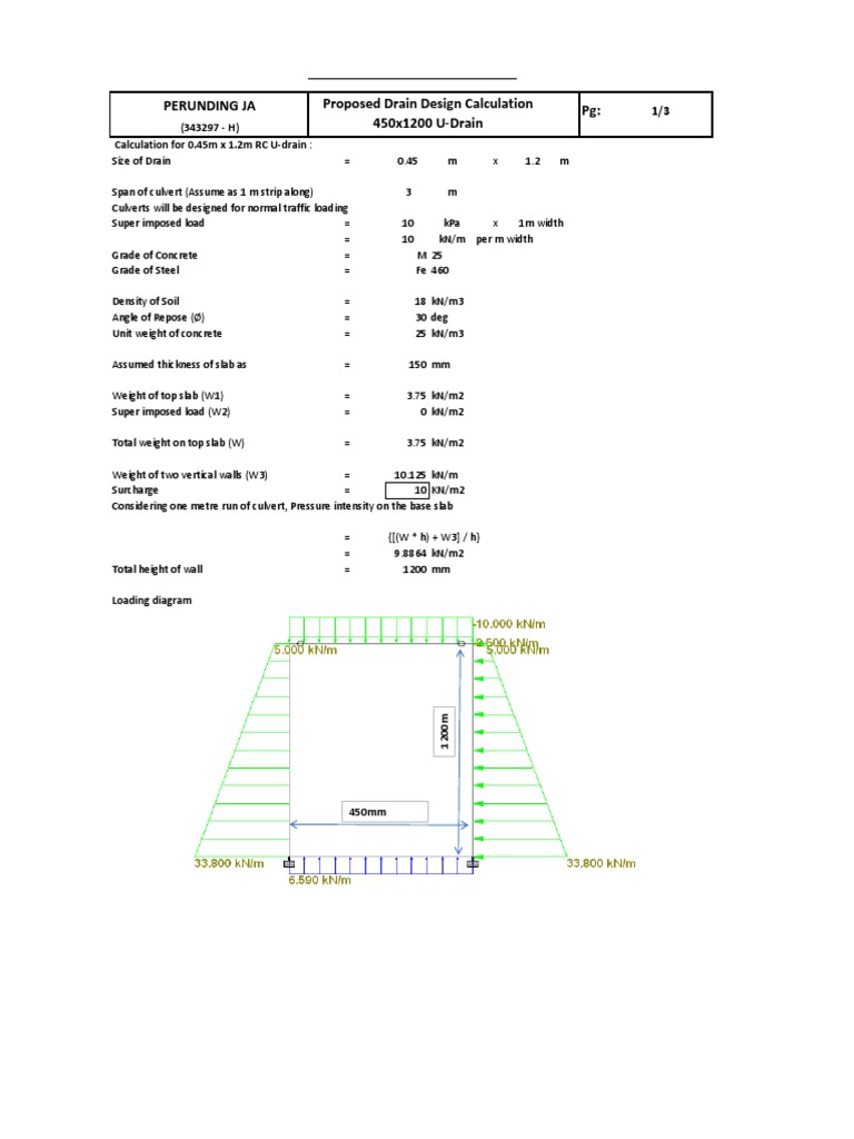 PG: Perunding Ja Proposed Drain Design Calculation 450x1200 U-Drain | PDF