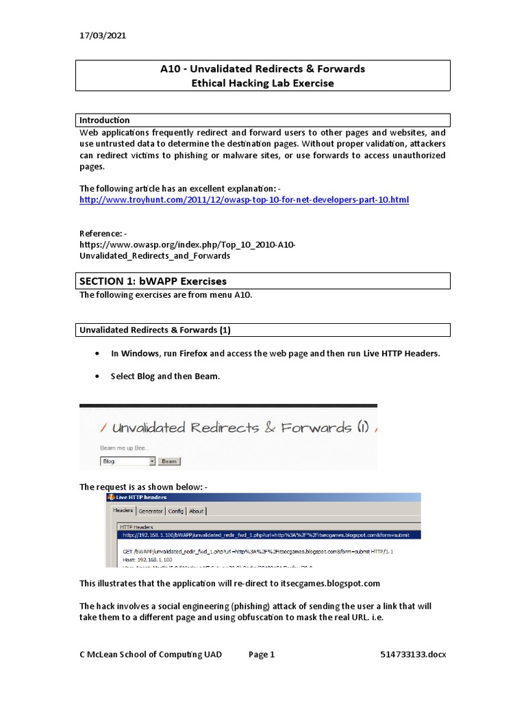Week 8 - A10 - Unvalidated Redirects & Forwards | PDF | Phishing ...