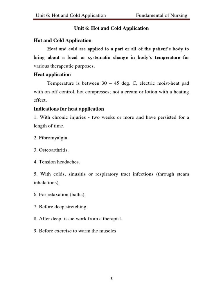 Hot and Cold Applications in Nursing | PDF | Vasodilation | Edema