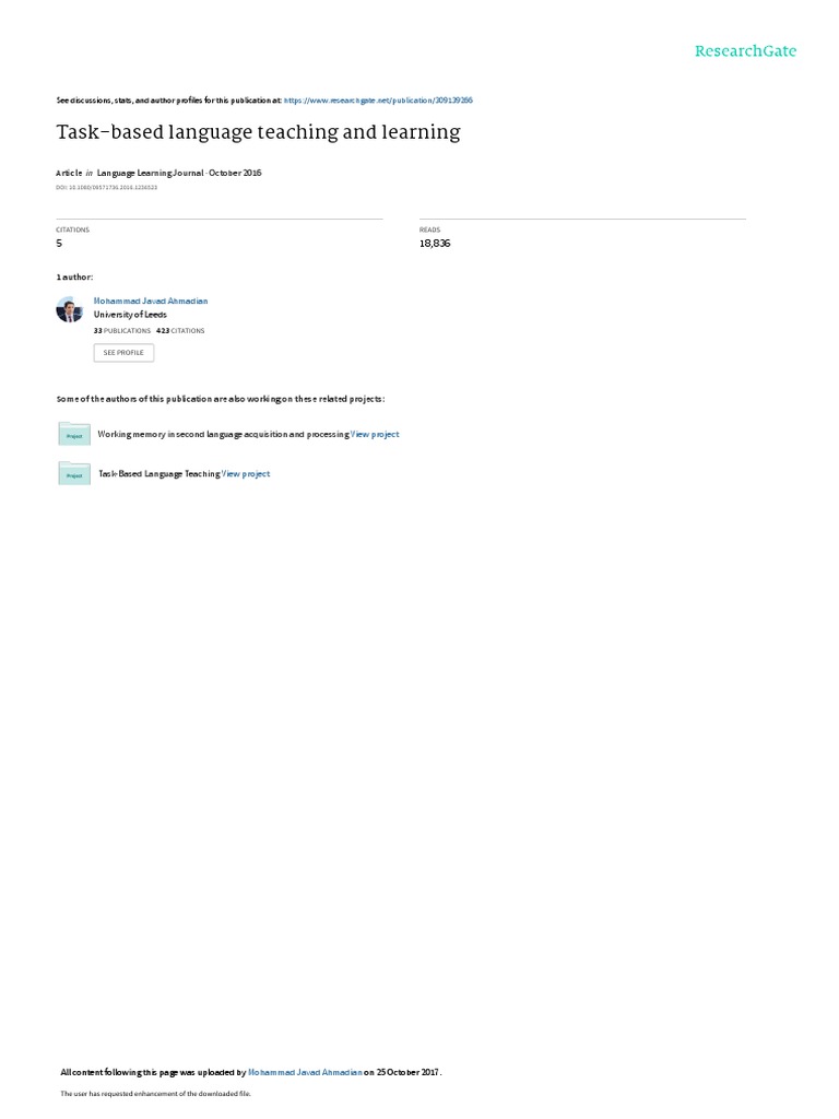 Ahmad I An 2016 Task Based Language Teaching and Learning | PDF ...