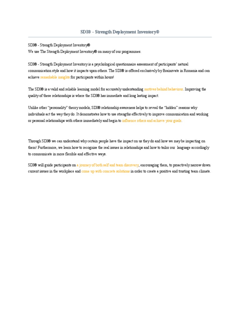 SDI® - Strength Deployment Inventory®: Remarkable Insights Motives ...