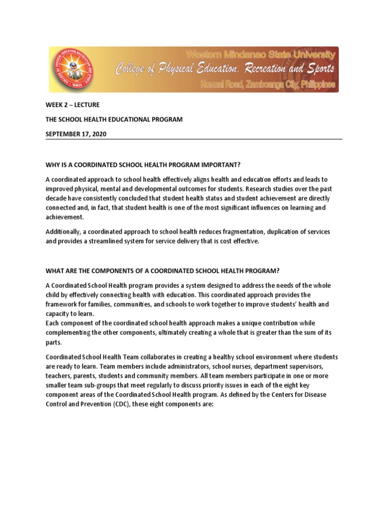 The Eight Components of a Coordinated School Health Program and Their ...