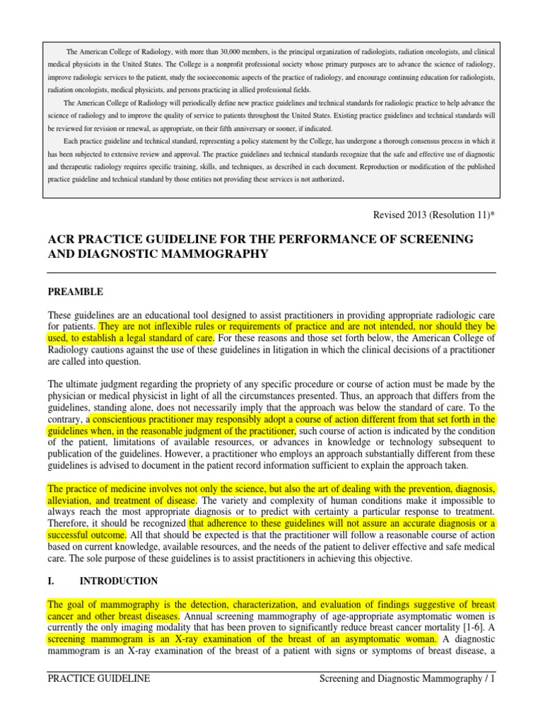 ACR Practice Guideline | PDF | Mammography | Medical Imaging