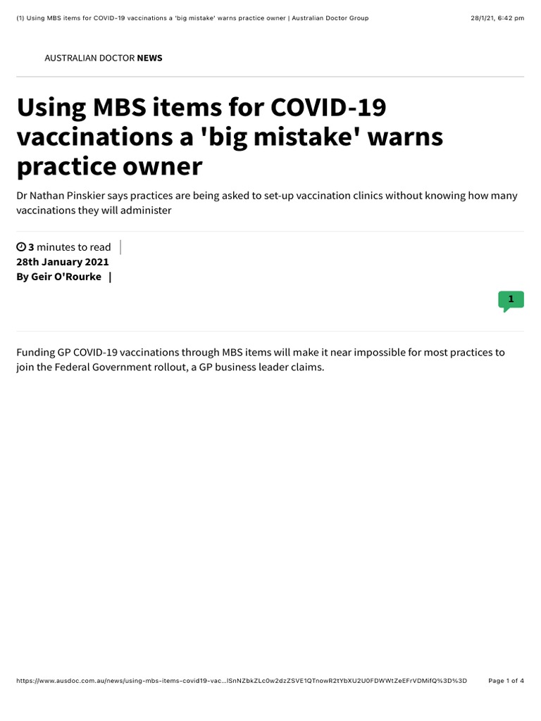 Using MBS Items For COVID-19 Vaccinations A 'Big Mistake' Warns ...