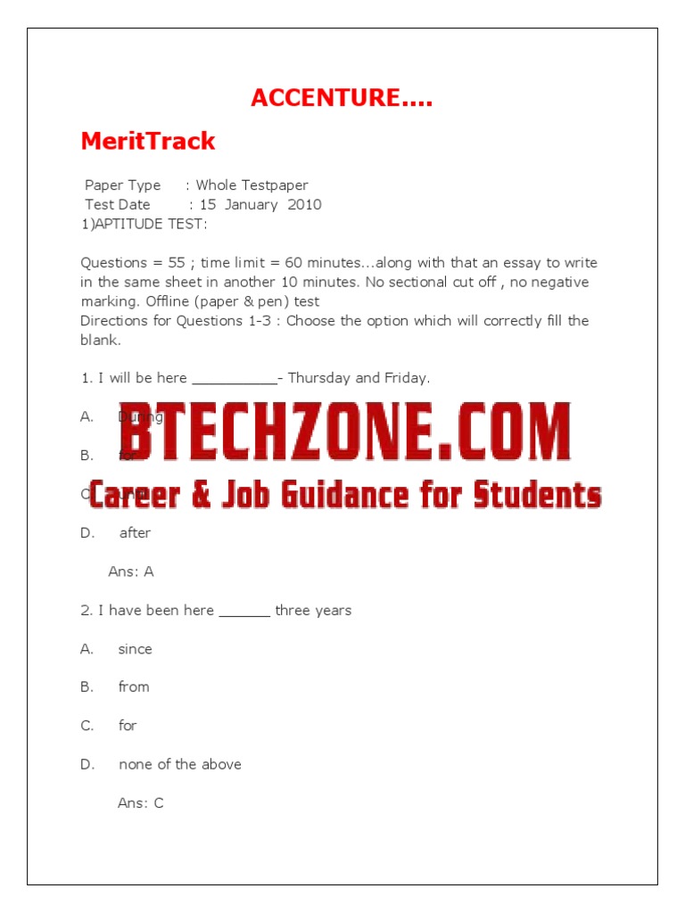 Accenture MeritTrack Aptitude Test Paper | PDF | Water | Heat