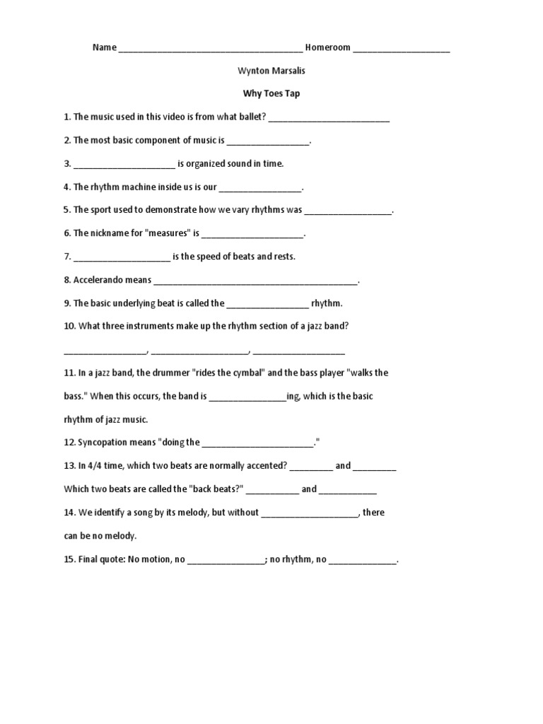 Marsalis On Music Worksheet | PDF | Ragtime | Jazz