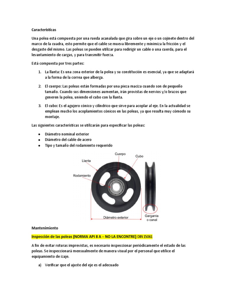 Características y mantenimiento de poleas | PDF | Eje | Máquinas