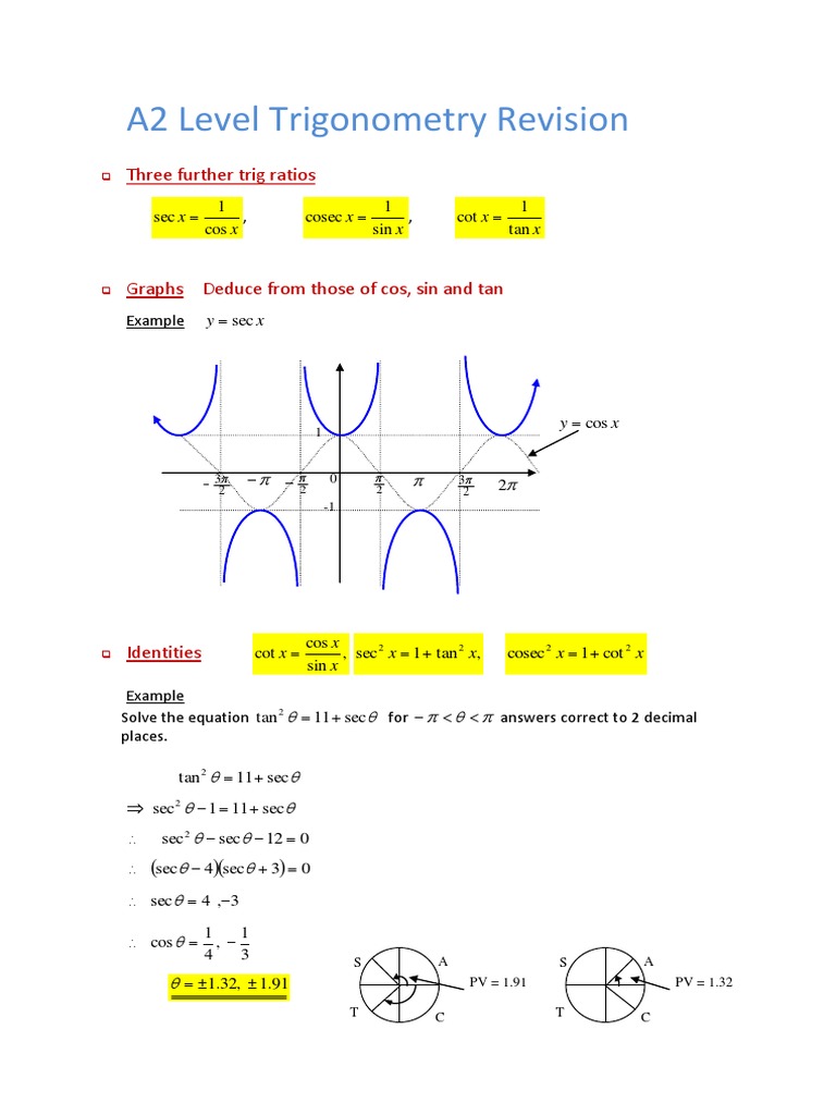 A2 Level Trigonometry Revision: Three Further Trig Ratios | PDF | Sine ...