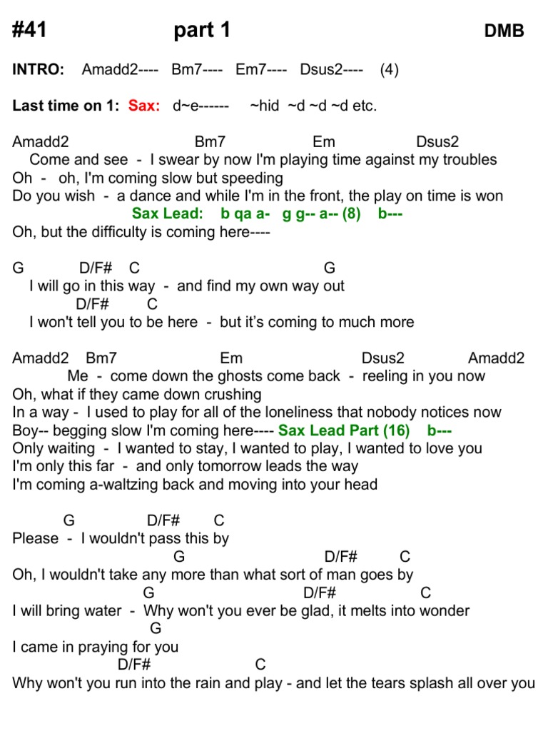 Sax Lead: B Qa A-G G - A - (8) B - : INTRO: Amadd2 - Bm7 - Em7 - Dsus2 ...