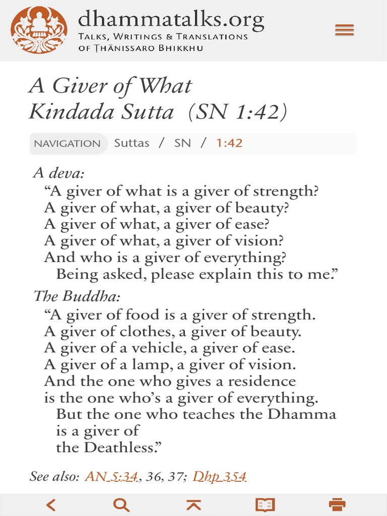 SN 142 Kindada Sutta A Giver of What | PDF