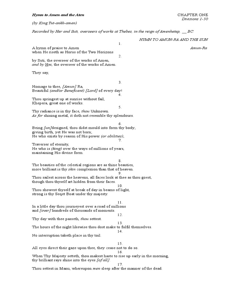 Hymn To Amen and The Aten Chapter One | PDF
