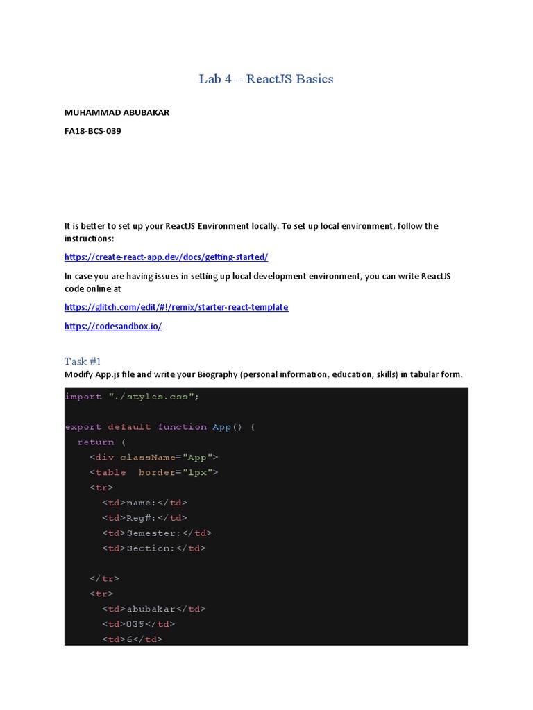 Lab 4 Reactjs Basics 1 Pdf Hypertext Computer Programming 3373
